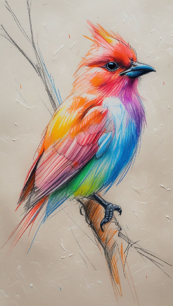 A highly detailed rough color pencil sketch on textured paper with vis