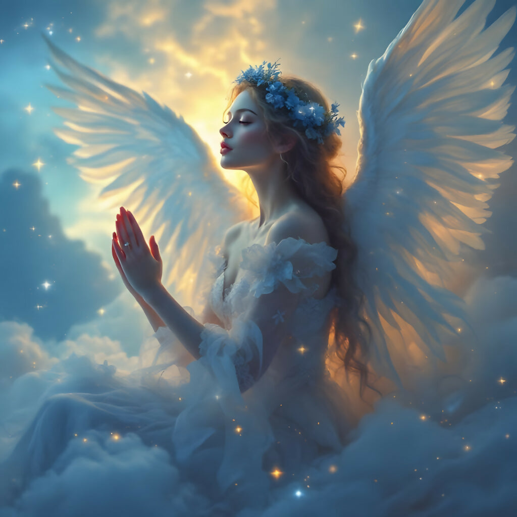Celestial Prayer in Twilight – Ethereal Angel in Divine Light