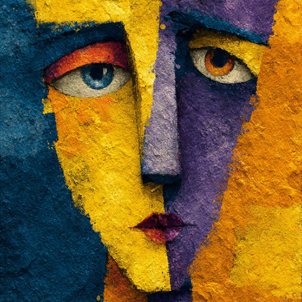 feminine beauty art, stylized face painting, color block portrait,