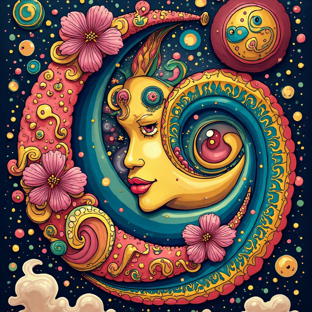 Cosmic Moon Goddess | Psychedelic Celestial Fantasy Art Print