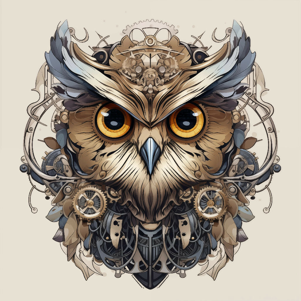 Mechanical Flora Owl Face Portrait
