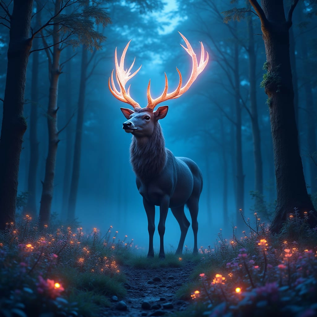 Antlers of Light – Majestic Fantasy Wildlife AI Art