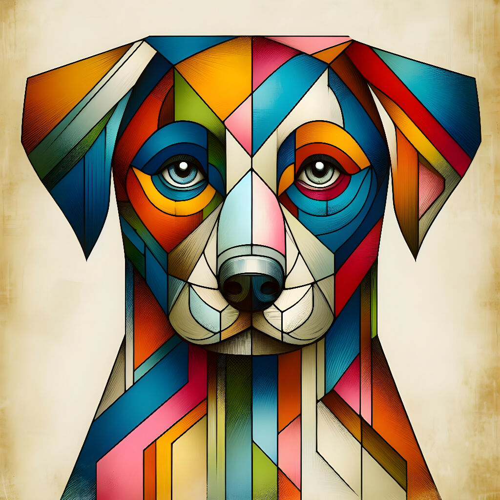 Colorful geometric dog portrait. Bold, modern, and eye-catching dig...