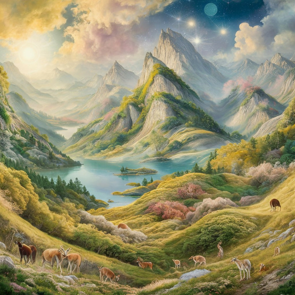 A captivating mountainscape painting evoking a sense of awe and wonder