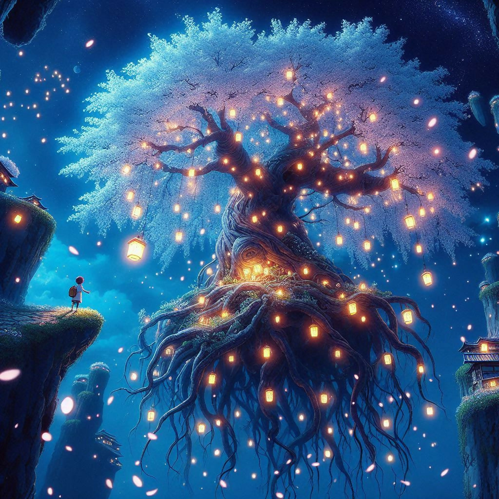 magical, magical tree, magic tree, fantasy, lanterns, tree.