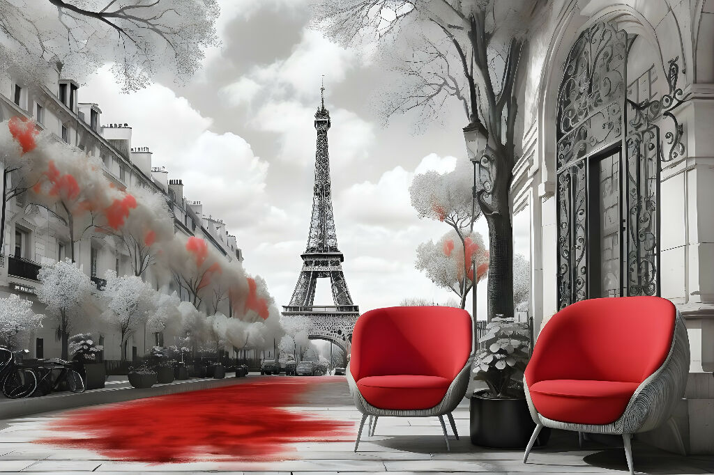 Paris City in black, white and red