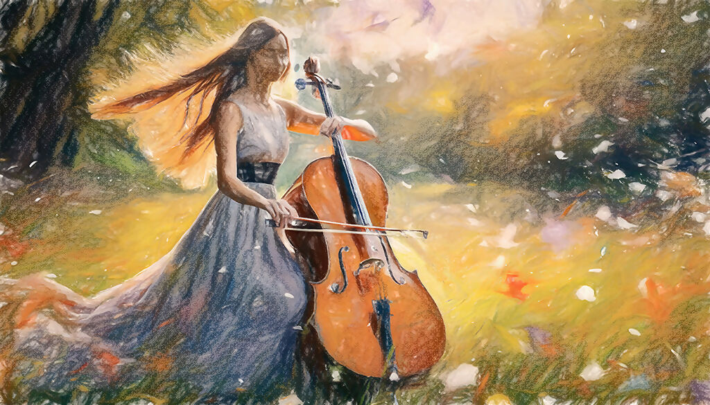 woman's portrait, playing cello, music, instrument, nature
