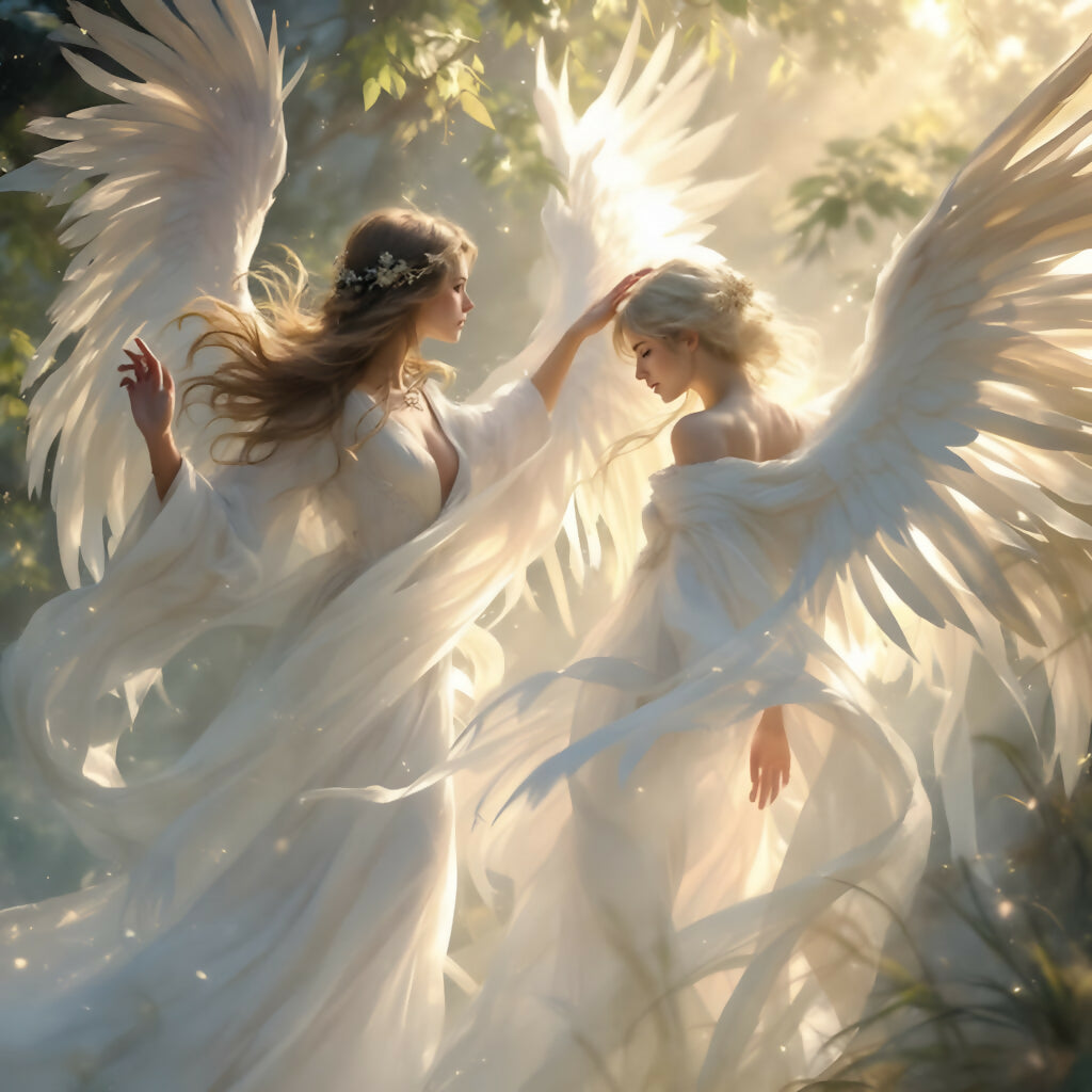 Divine Blessing – Gentle Angelic Touch in a Forest of Light