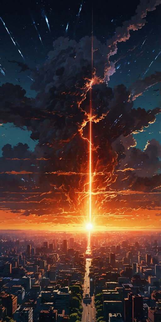 X-ray laser beam falling from the sky and destroyi