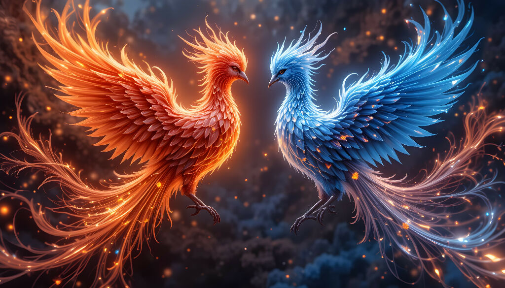 Ai art generated, Mythical creature, Phoniex bird, Twin Flames Phon...