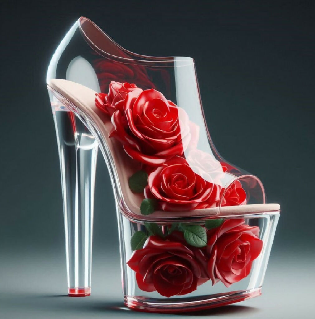 Red Roses Clear Stiletto