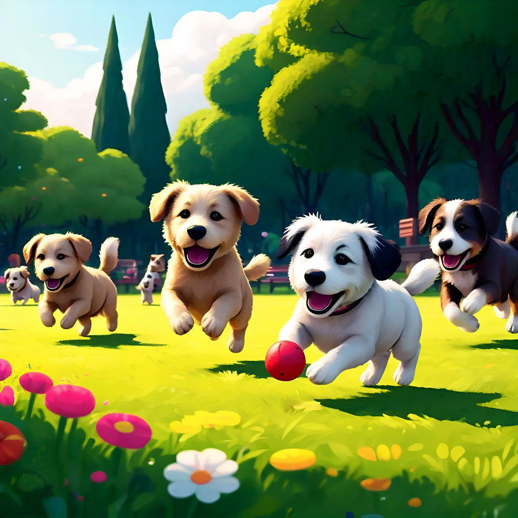 Puppy Playtime Paradise - Adorable Puppies Frolicking in a Sunlit Park