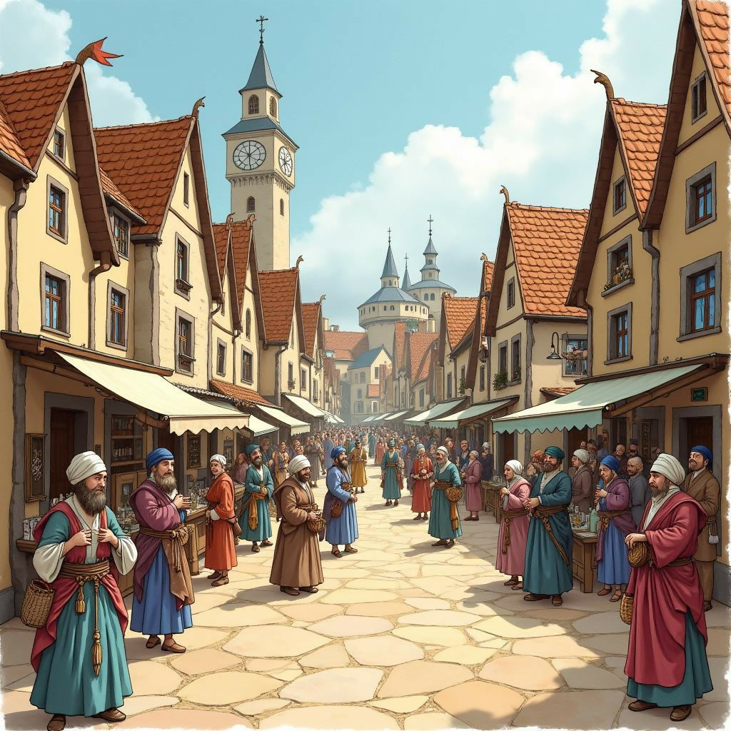 Bustling Medieval Marketplace | Whimsical Illustration of Medieval ...