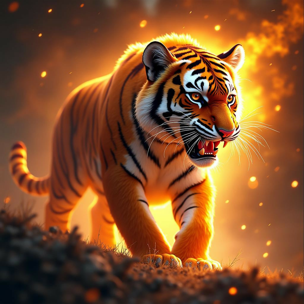 Fiery Tiger Energy Art Print - Bold and Dynamic Wildlife Artwork