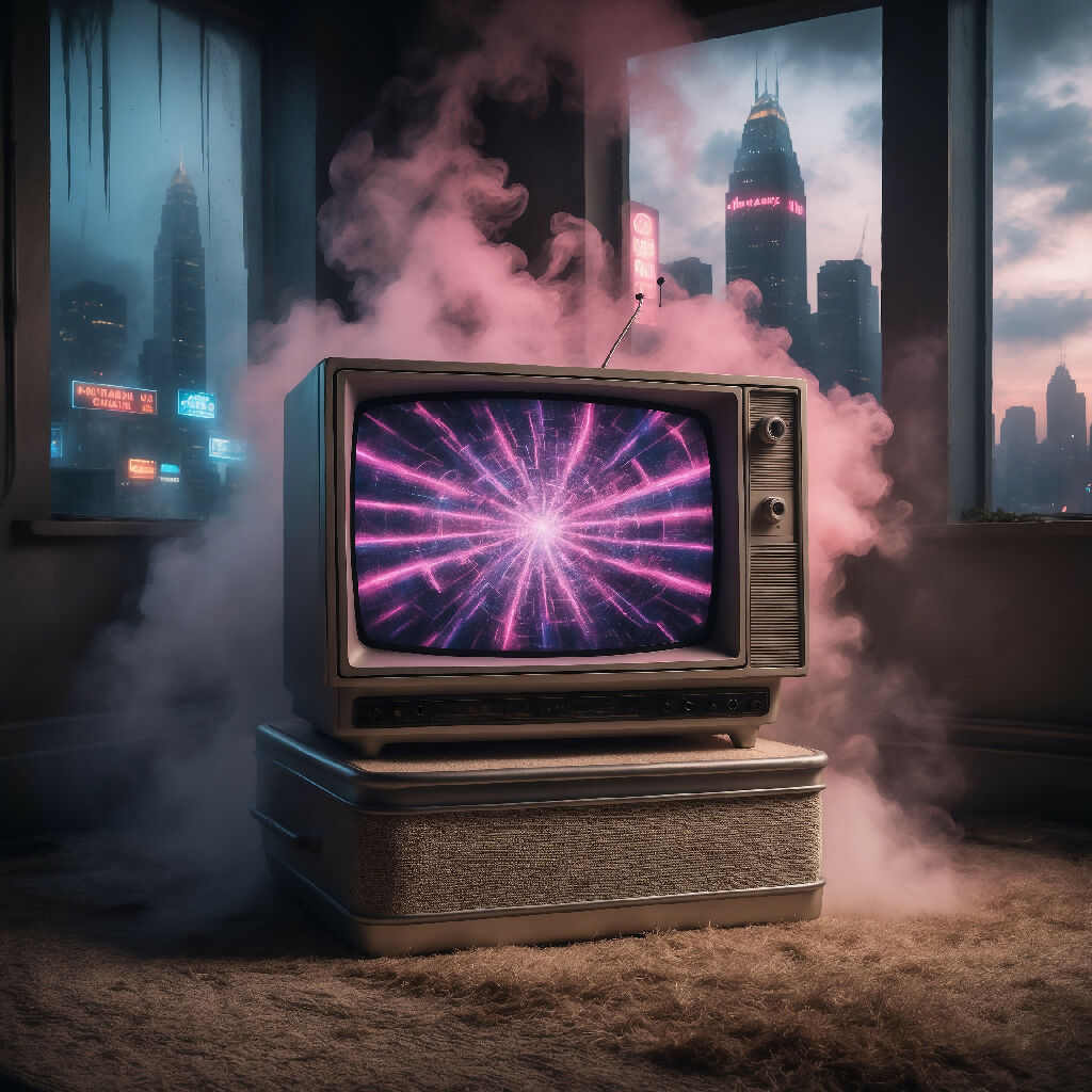 A vintage television set from the 1980s sits atop a worn