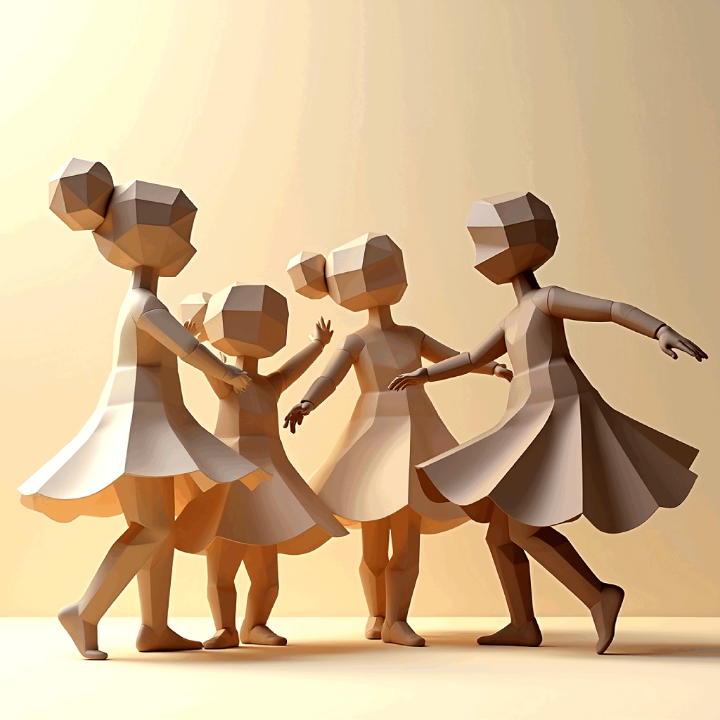 Minimalist Low-Poly Dancers | Geometric Figure AI Art | Unique Down...