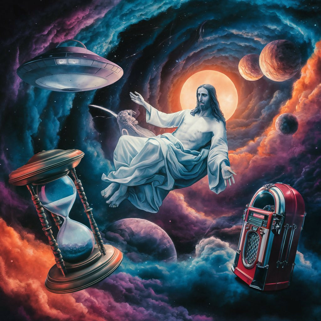 Cosmic Divinity - Surrealist Digital Painting of Jesus in a Celesti...
