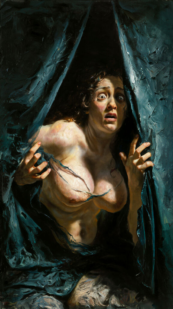 Expressionist Nude Art Of Scared Naked Woman