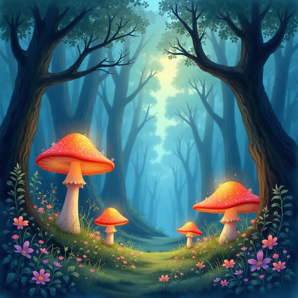 Enchanted Forest Glow | Dreamy Watercolor Painting of a Magical Forest