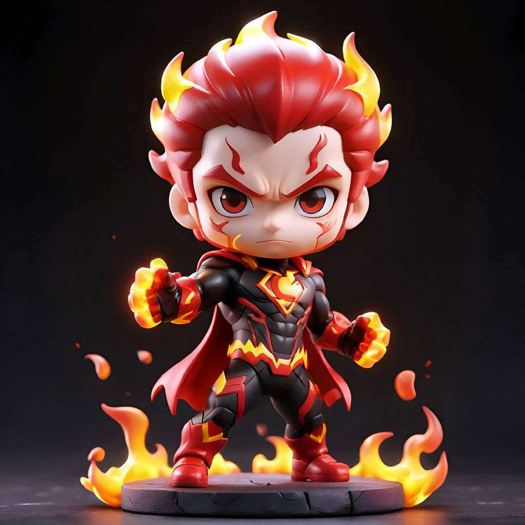 Chibi Flameborn Warrior – Fiery Superhero Digital Art Print