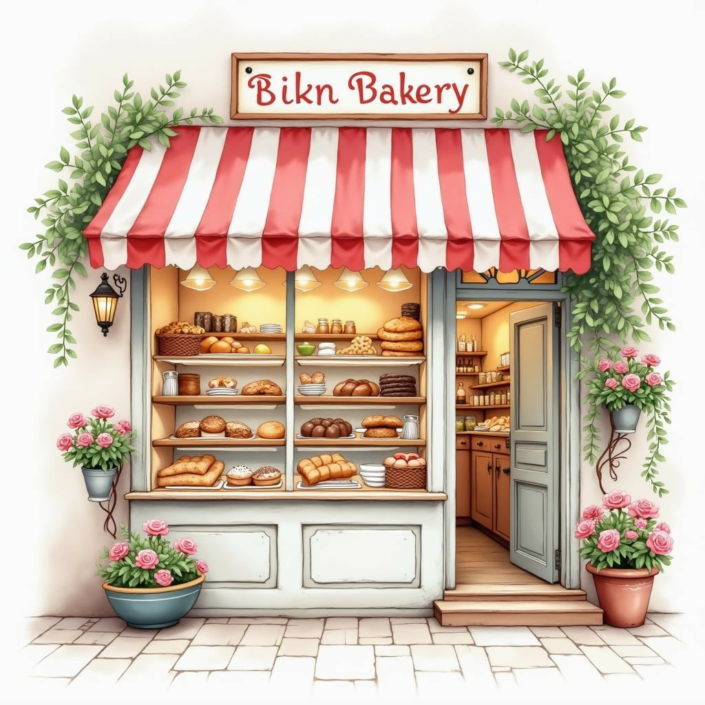 Quaint Bakery Delight | Charming Bakery Portrait with Pastry Display