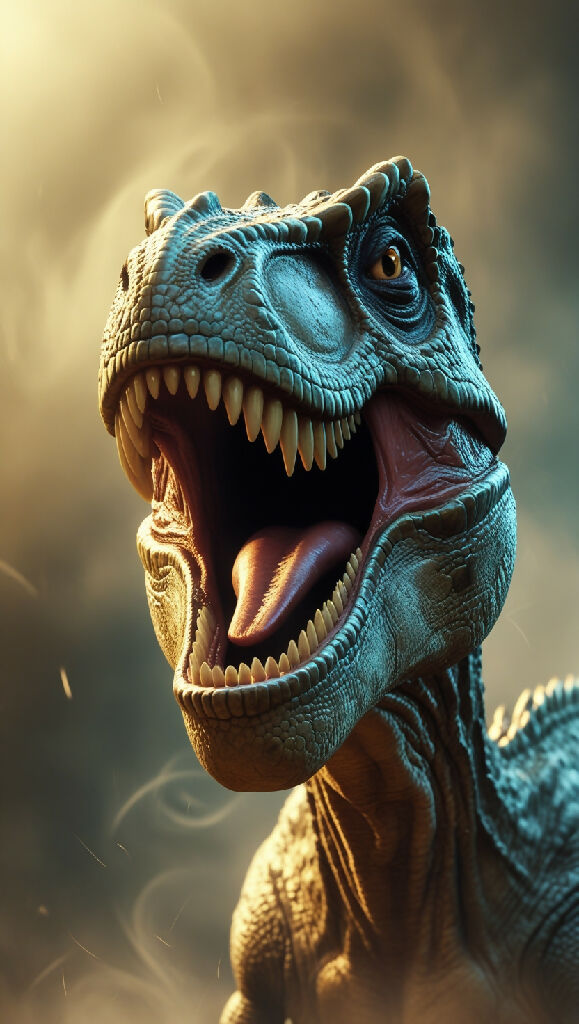 Medium close-up of a distressed dinosaur's face