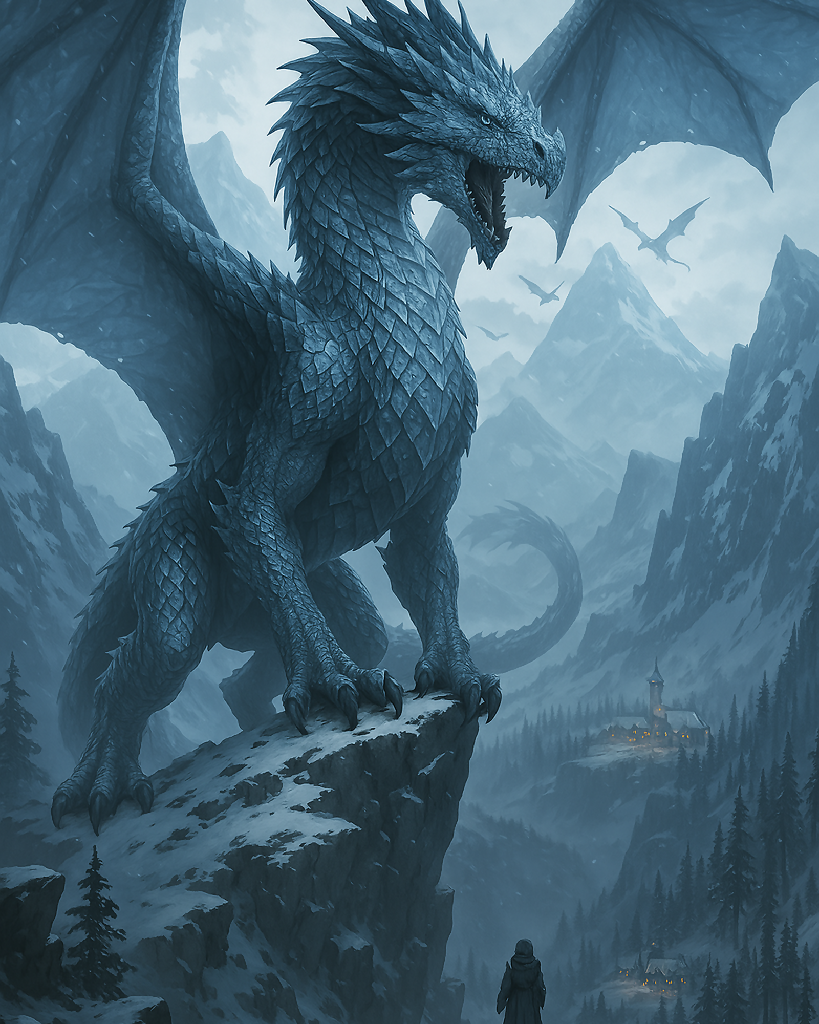 The Frozen Sentinel | Ice Dragon Fantasy Art Print | Cinematic Wall...