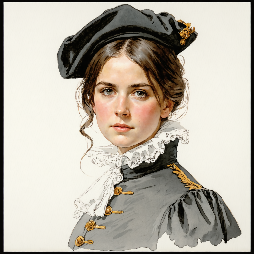 Victorian portrait, classic oil painting, historical fashion