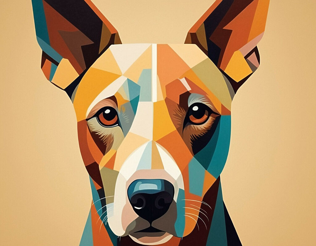 Cubist dog with large ears