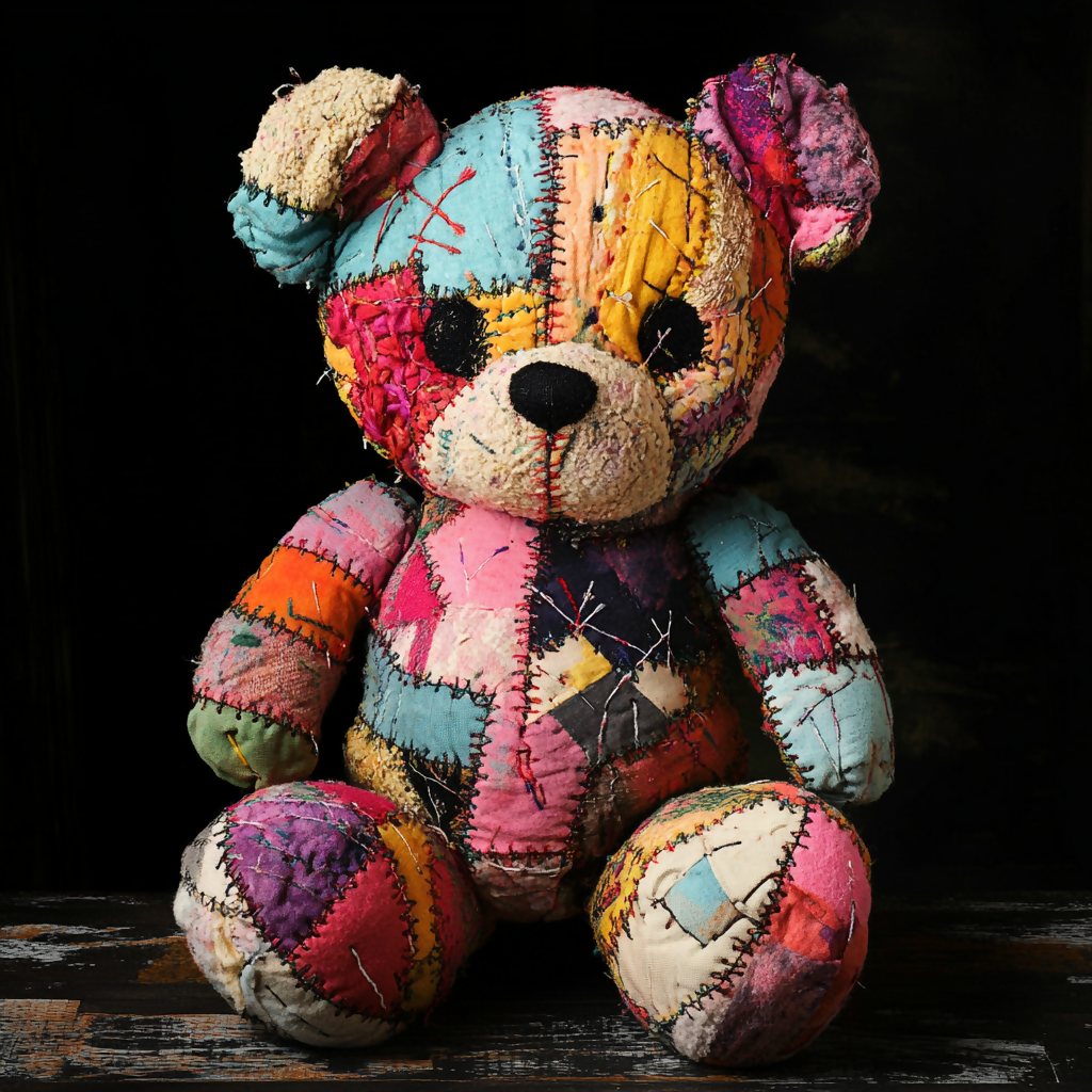 Multi-colored Old Teddy bear, toy, kid