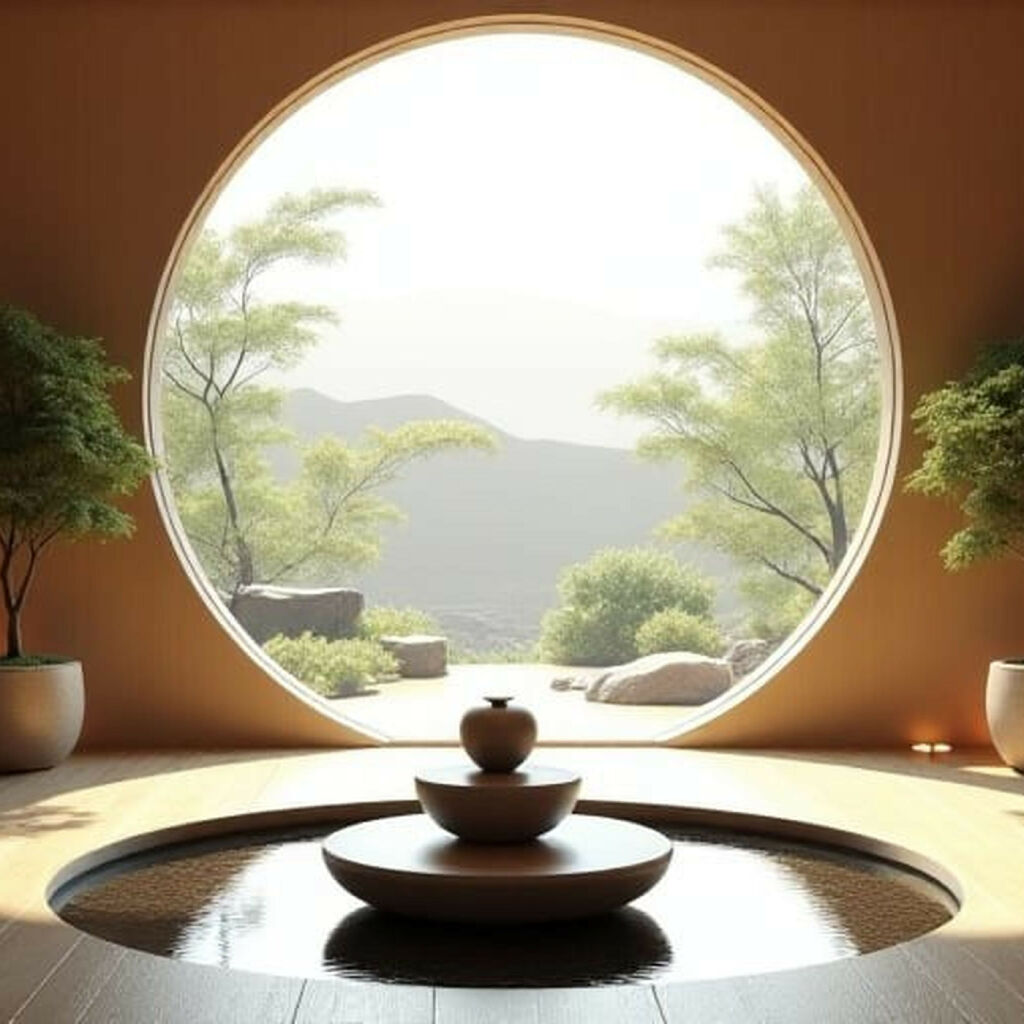 Serene Zen Interior With Circular Window