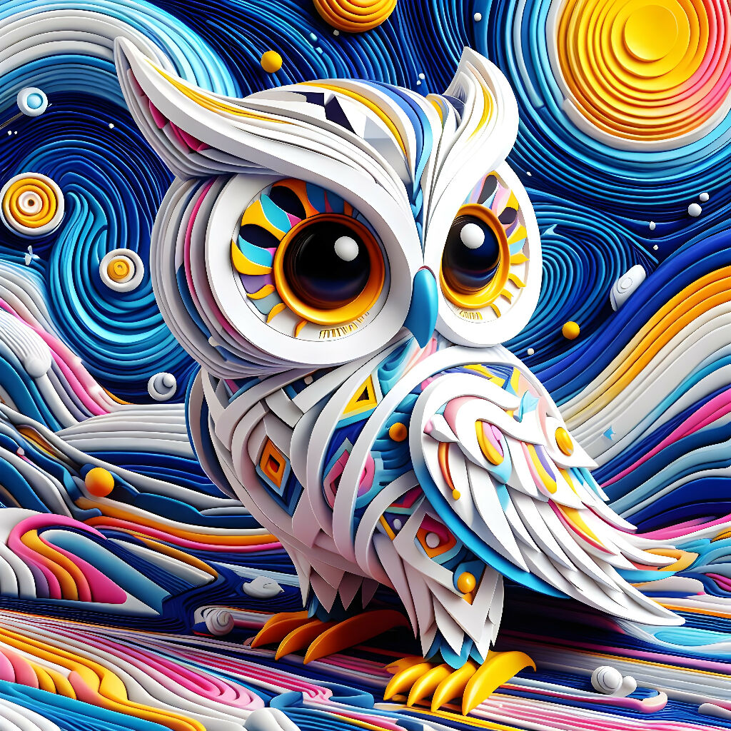 Abstract Owl Art: A Whimsical Journey Through Colorful Dimensions,a...