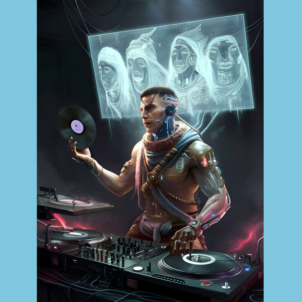 Cybernetic DJ - Futuristic AI Art for Cyberpunk & Electronic Mu...