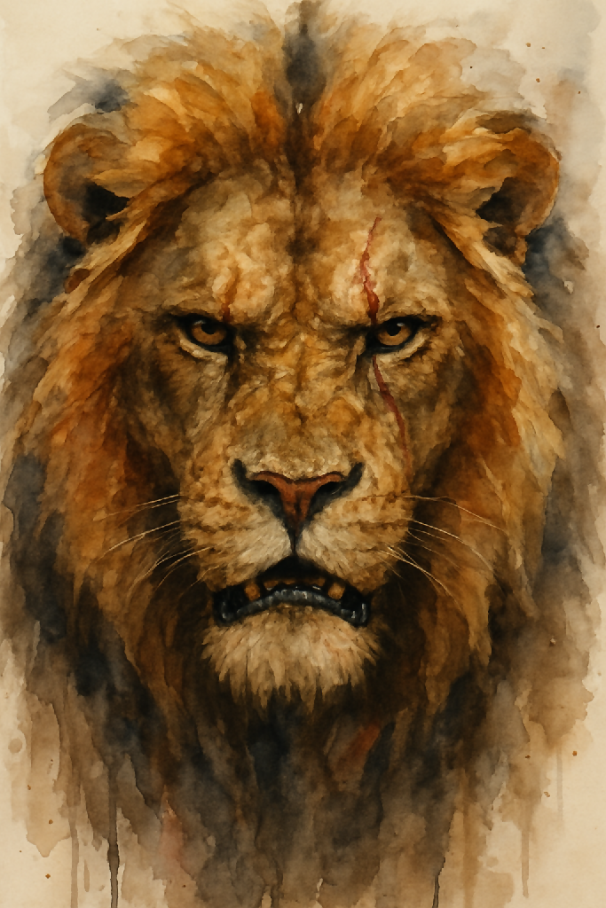 Wrath of the King – Angry Scarred Lion Watercolor Painting | Digita...