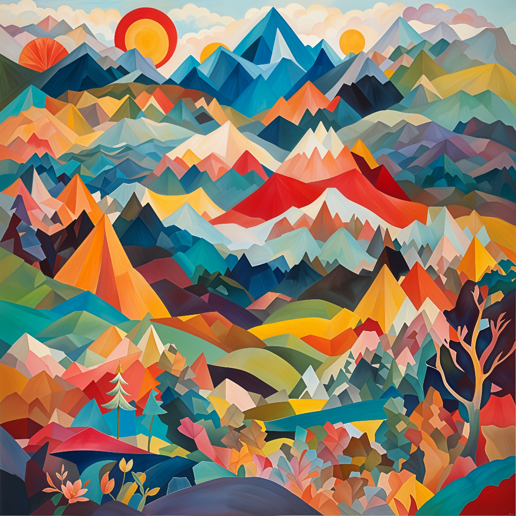 he Vibrant Echoes of Kalea Ridge - Abstract Mountain Landscape Story
