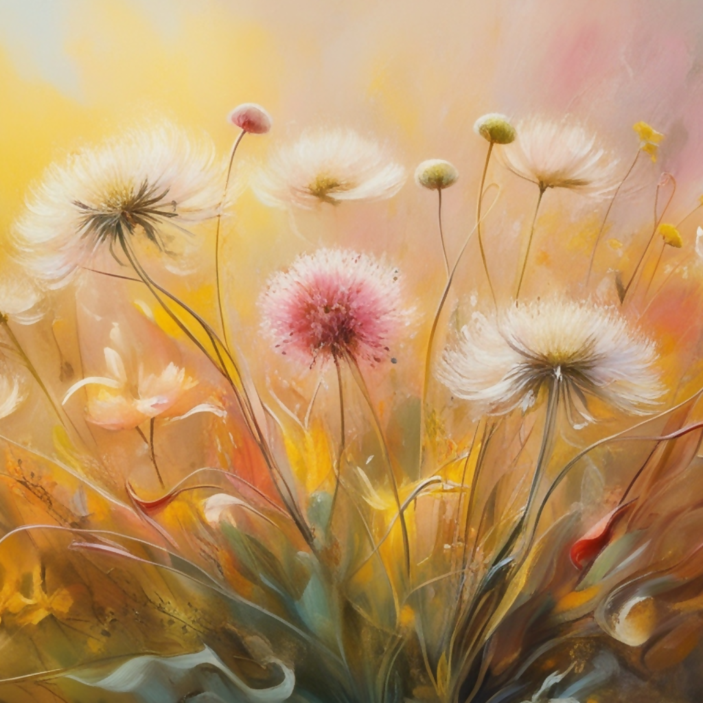 wildflowers abstract painting, nature illustration
