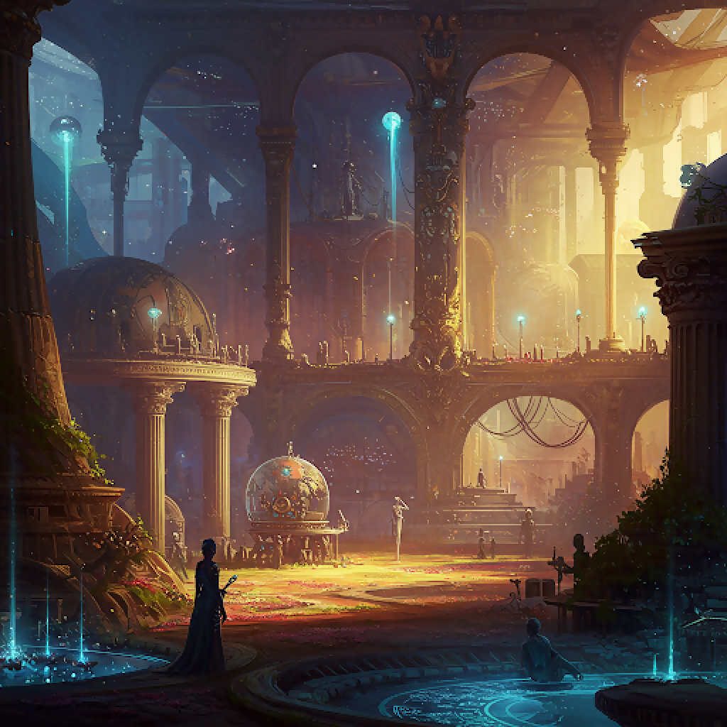 Mystic Ancient Hall – Fantasy Architecture AI Art Print