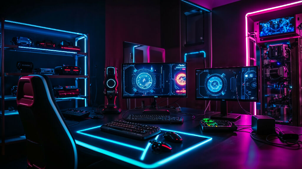 A custom PC gaming system with neon glow 3