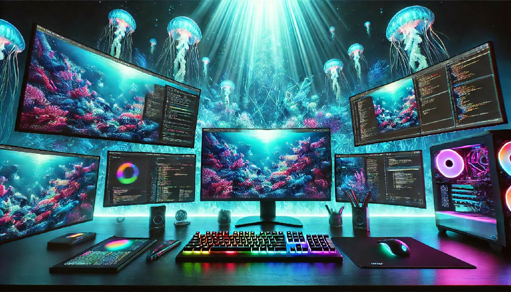 Absolutely Hacker Room 3D inspired illustration styles.