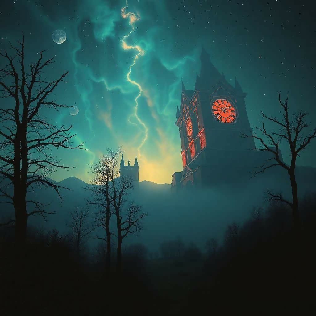 Midnight Thunder at the Clocktower – Gothic Nightscape with Lightni...