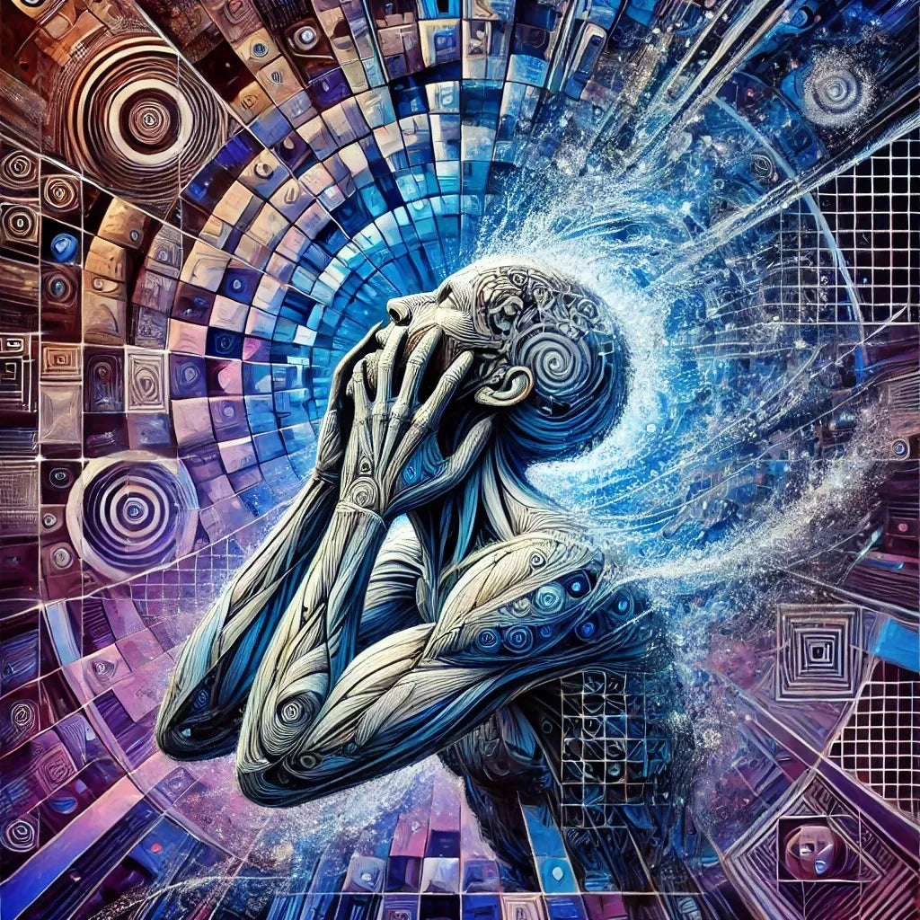 Disintegrated Human Figure in a Surreal Whirlwind of Anxiety