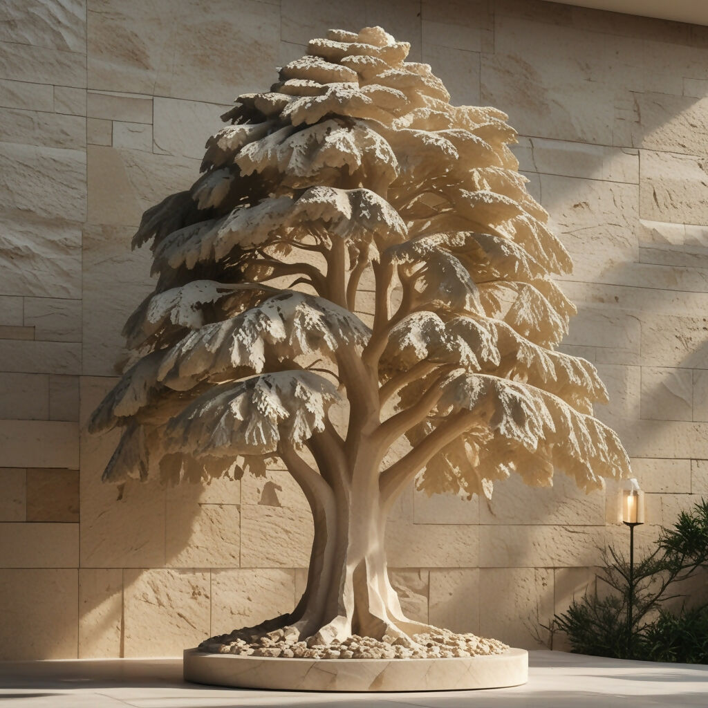 A majestic Lebanese cedar tree sculpture carved from Arsal's si...