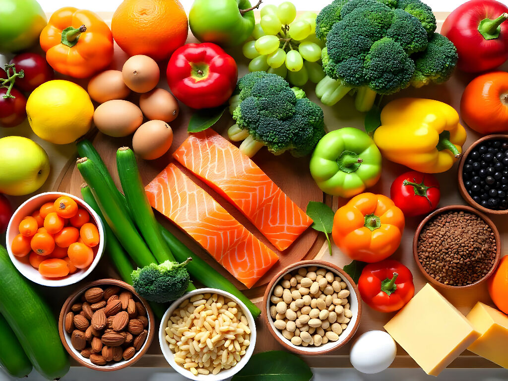 Fresh produce, healthy foods, fruits and vegetables, colorful veget...