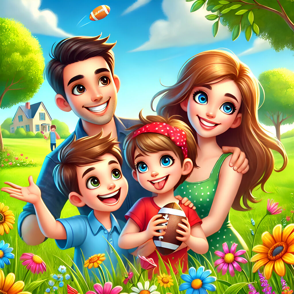 Sunny Family Fun AI Art Print - Vibrant Outdoor Family Scene