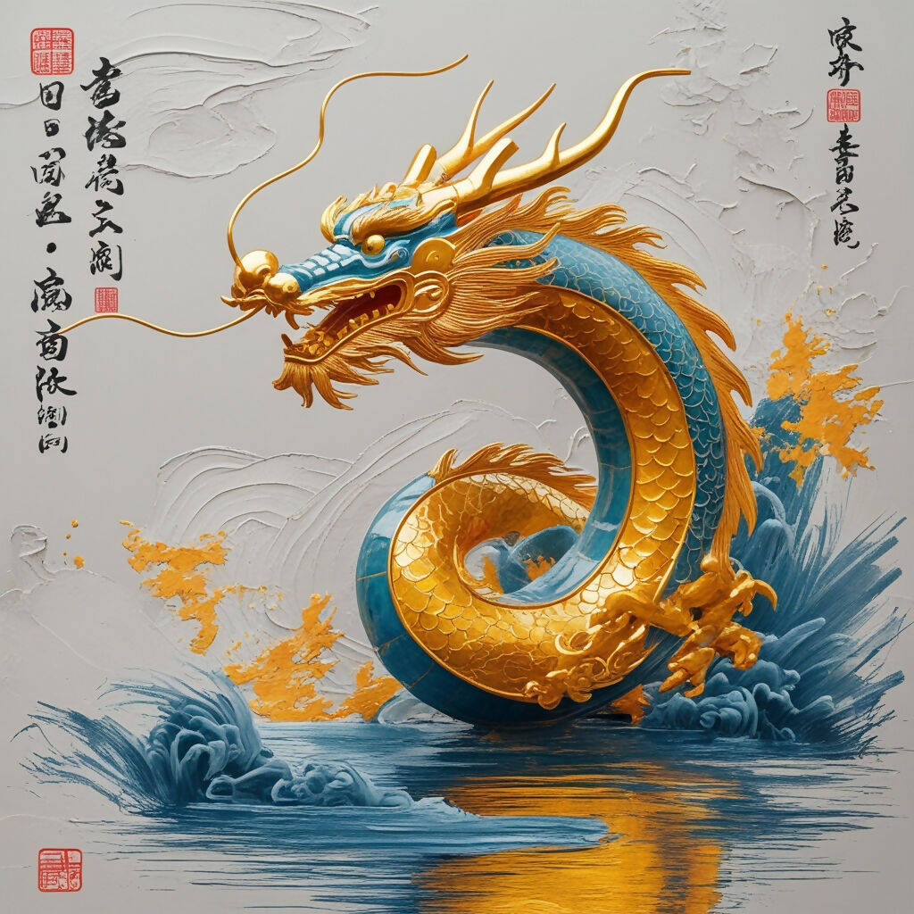 Cerulean Gold Kintsugi Dragon - Timeless Fusion of Tradition and In...