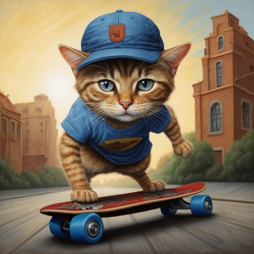 Skateboarding Tabby Cat