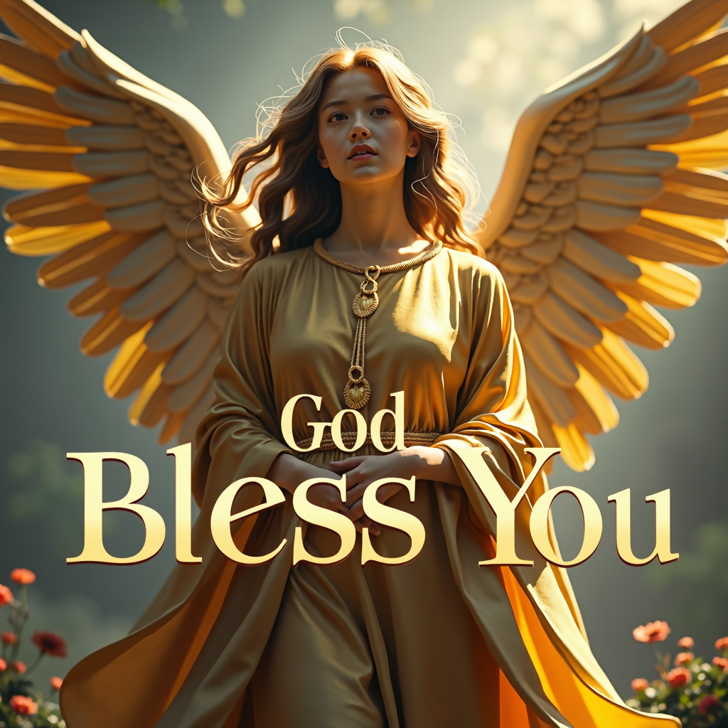 Golden Angel with God Bless You Quote