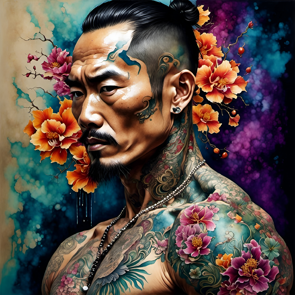 digital ai art yakuza japanese man