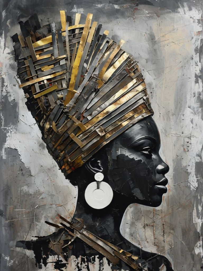 AFRICAN QUEEN PORTRAIT ELEGANT DIGITAL ART WITH GOLDEN TEXTURES