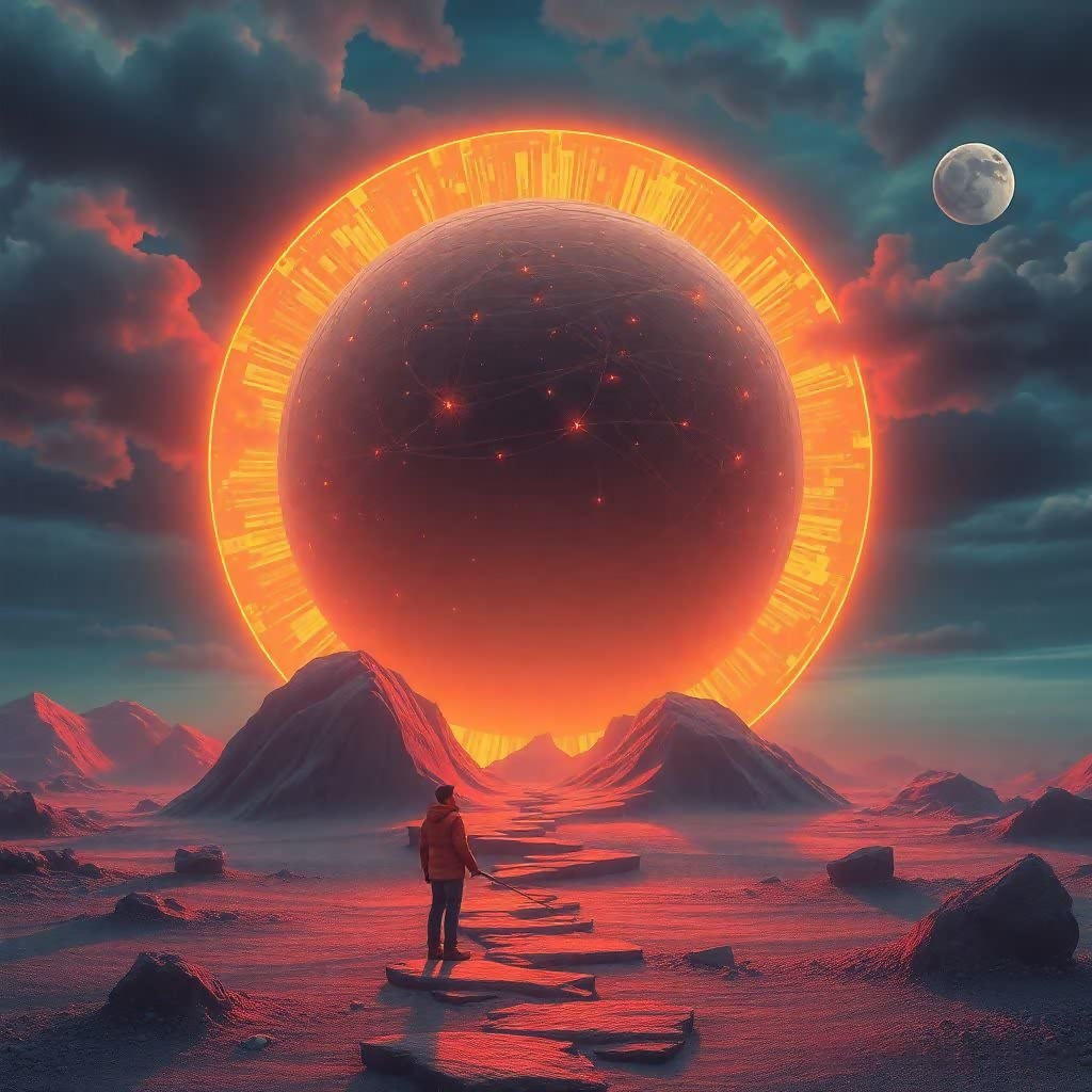 The Sentinel Orb – Surreal Sci-Fi Landscape with Glowing Sphere